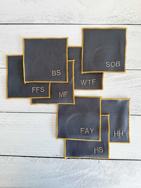 Sweary Cocktail Coasters in Grey Linen, set of eight – Dot and Army
