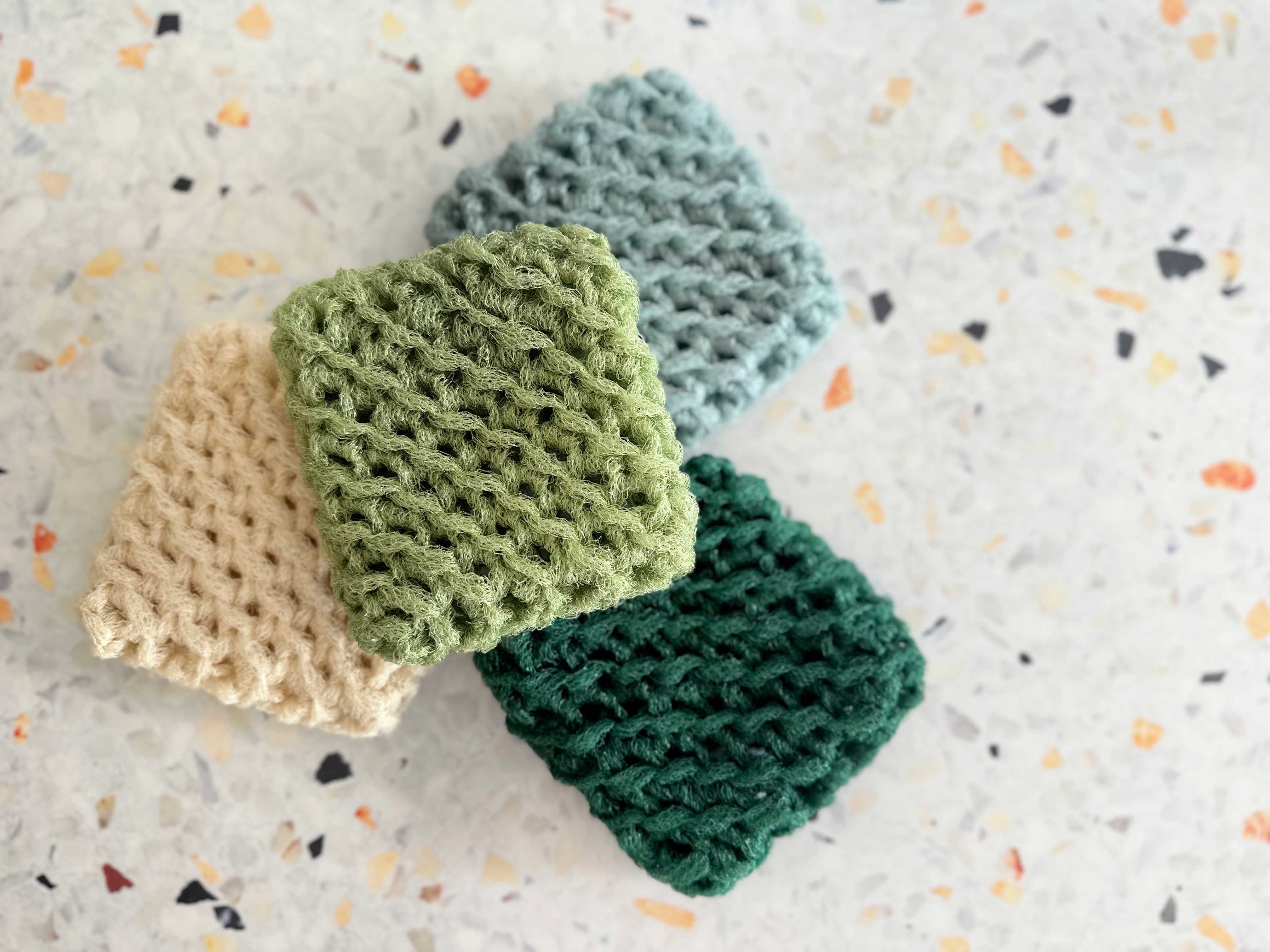 Dish Scrubbies, set of four- NEW COLORS – Dot and Army